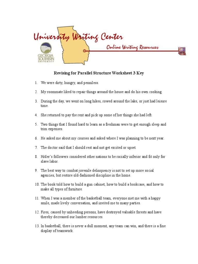 Parallel Structure Worksheet 3 Key 2 | PDF
