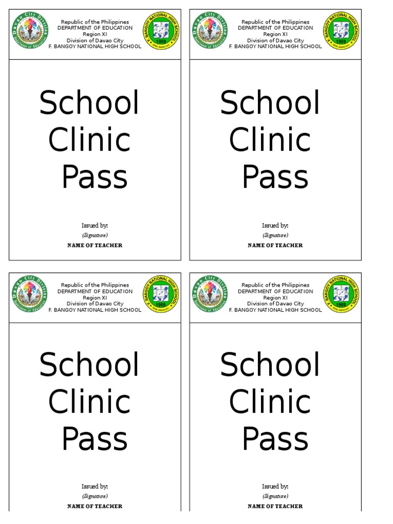 School Clinic Pass School Clinic Pass Issued By Issued By Pdf