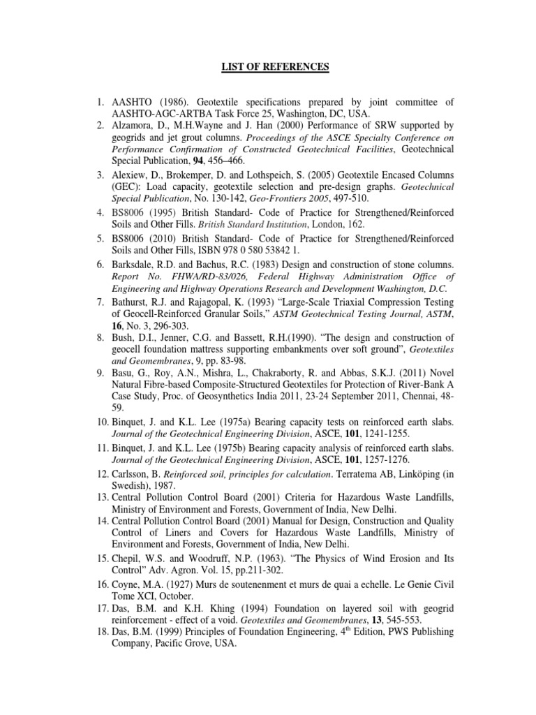 List of References | PDF | Geotechnical Engineering | Civil Engineering