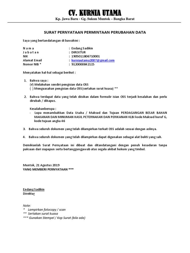 Surat Rollback OSS | PDF