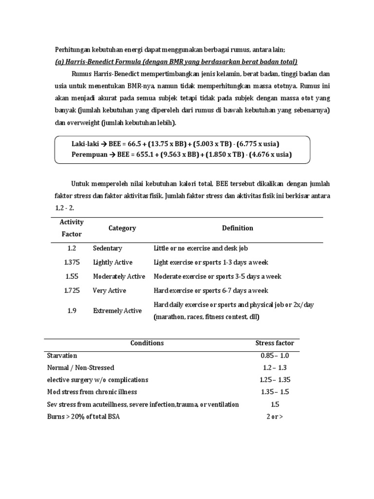 Rumus Kebutuhan Energi | PDF