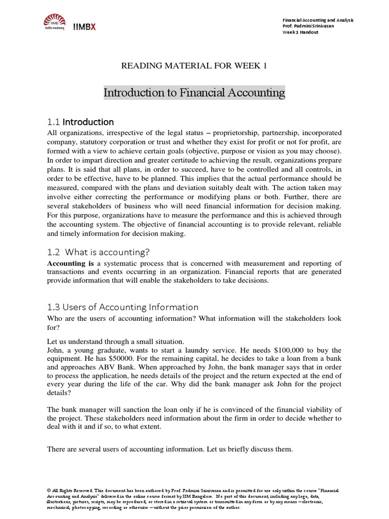 Introduction To Financial Accounting | PDF | Balance Sheet ...