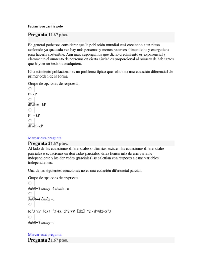 Fabian Jose Gaviria Pol1 | PDF | Ecuaciones | Ecuaciones diferenciales