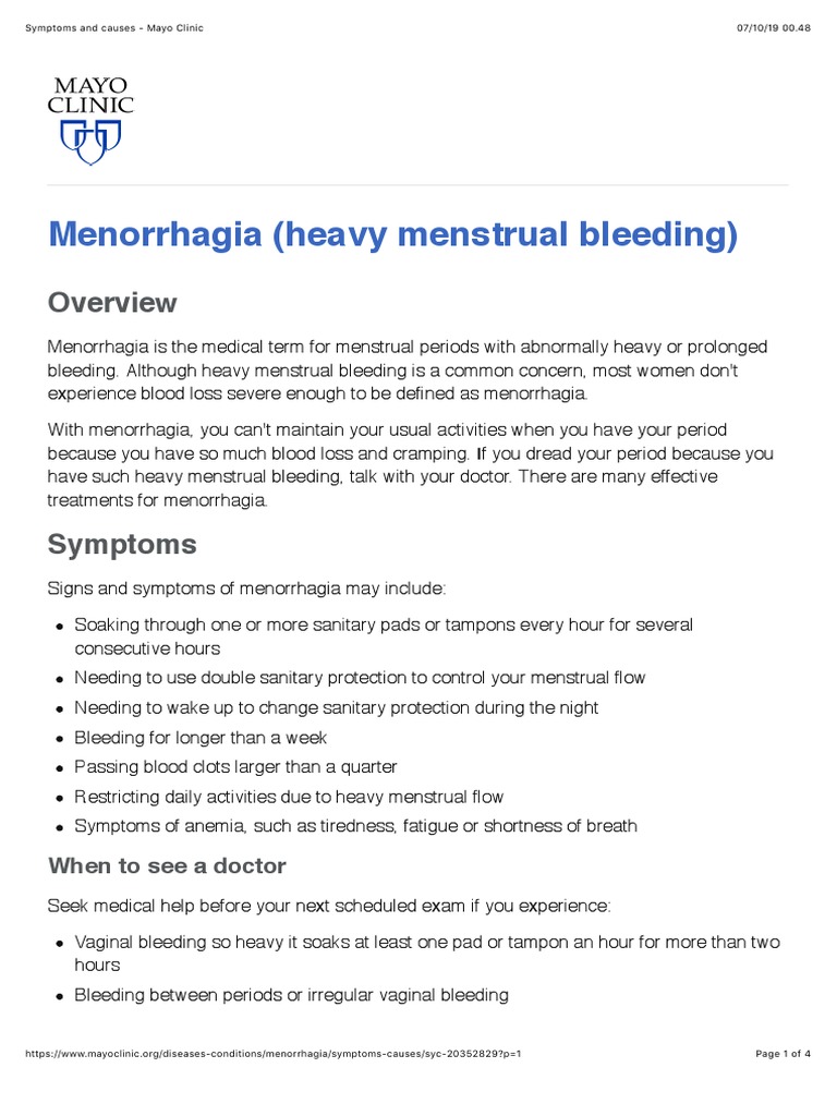 Menorrhagia (Heavy Menstrual Bleeding) : When To See A Doctor | PDF ...