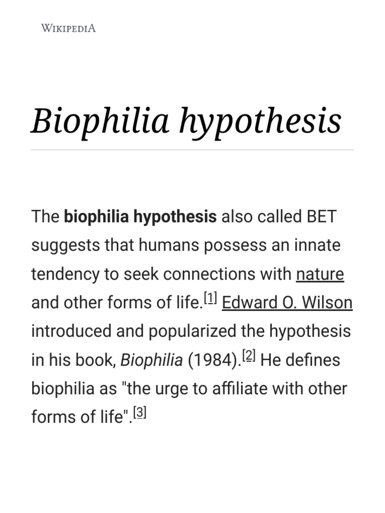 Biophilia Hypothesis | PDF | Nature | Natural Environment