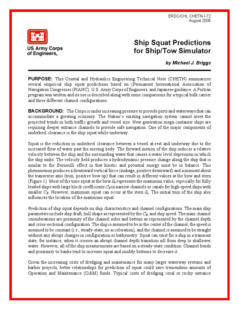 Predicting Ship Squat for Improved Navigation: A Summary of Empirical ...