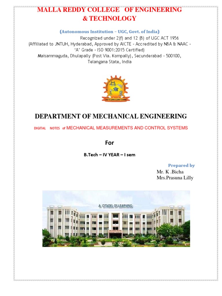 Mechanical Measurements and Control System PDF | PDF | Observational ...