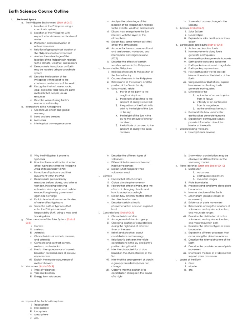 Jhs Earth Science Outline | PDF | Earth | Earthquakes