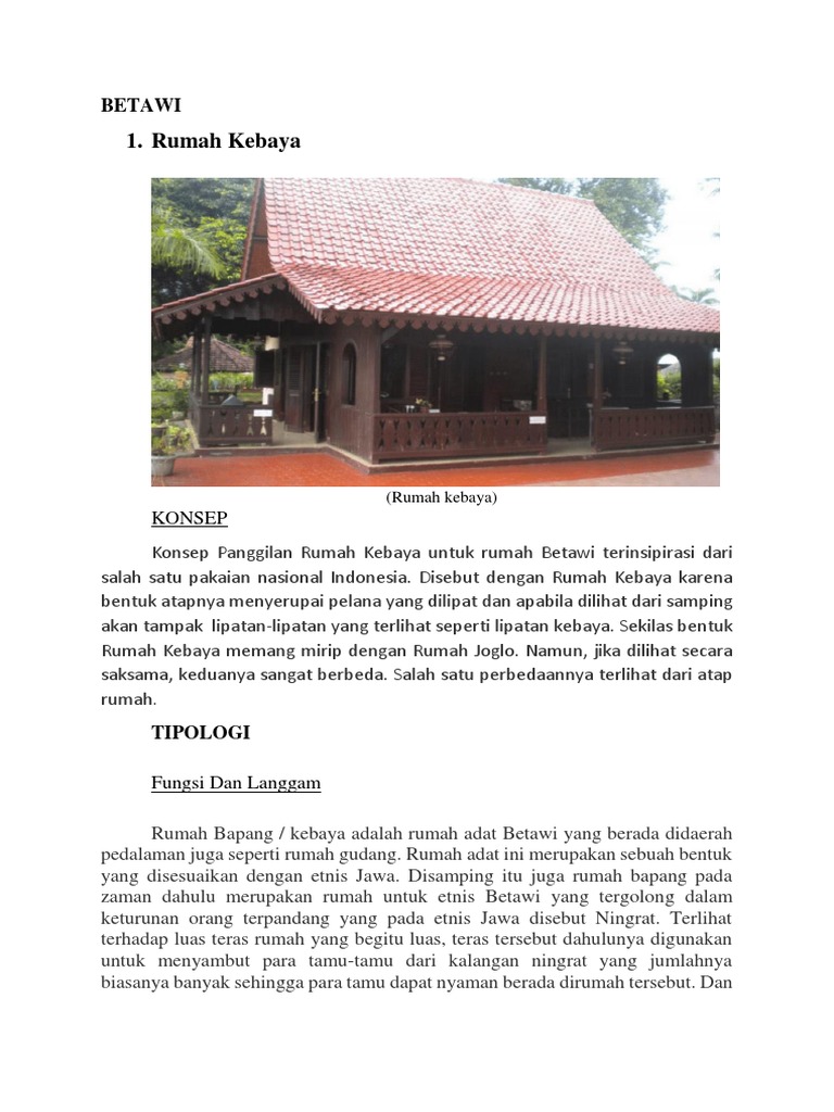 Rumah Kebaya: Arsitektur Betawi Tradisional | PDF