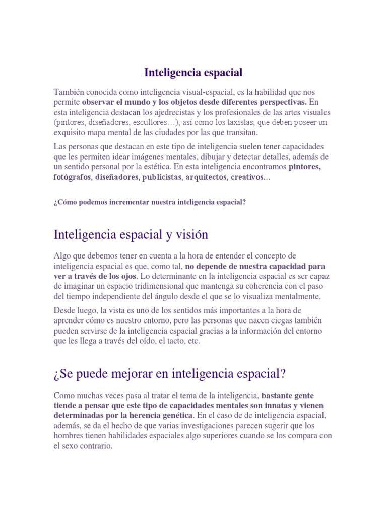 Inteligencia Espacial | PDF | Inteligencia | Percepción visual