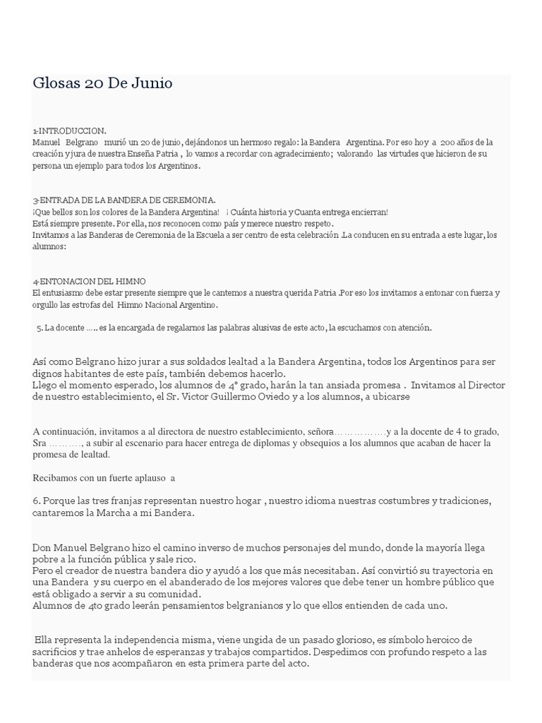 Glosas 20 de Junio Dia de La Bandera 2012 | PDF