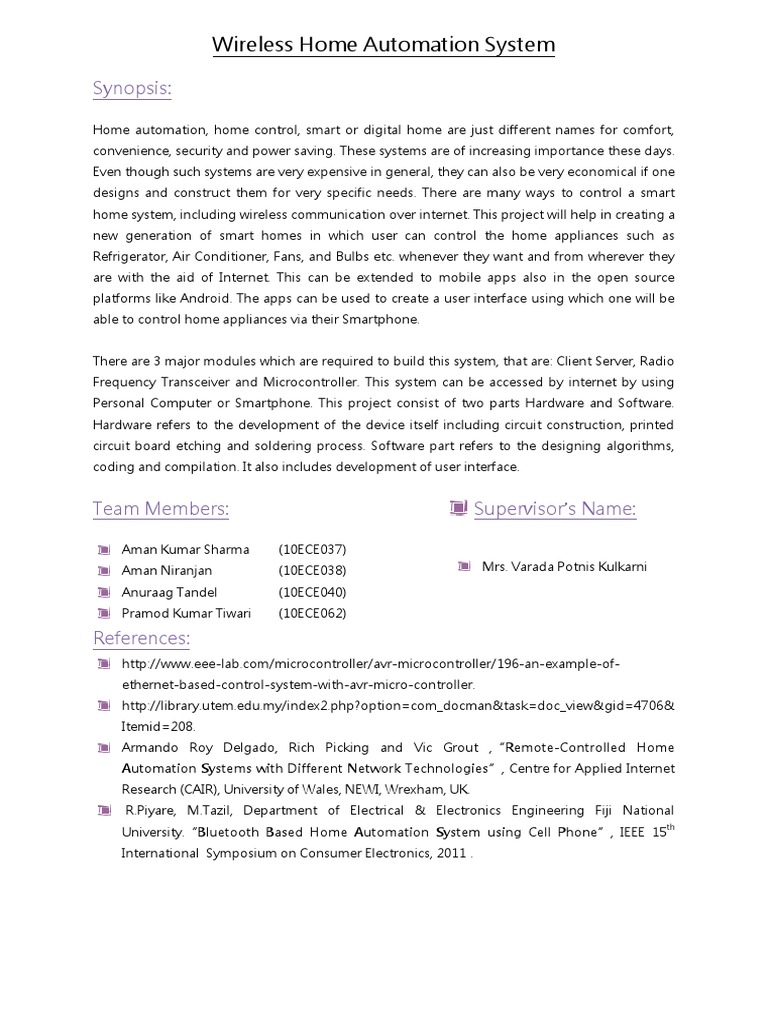 Wireless Home Automation System | PDF | Home Automation | Smartphone