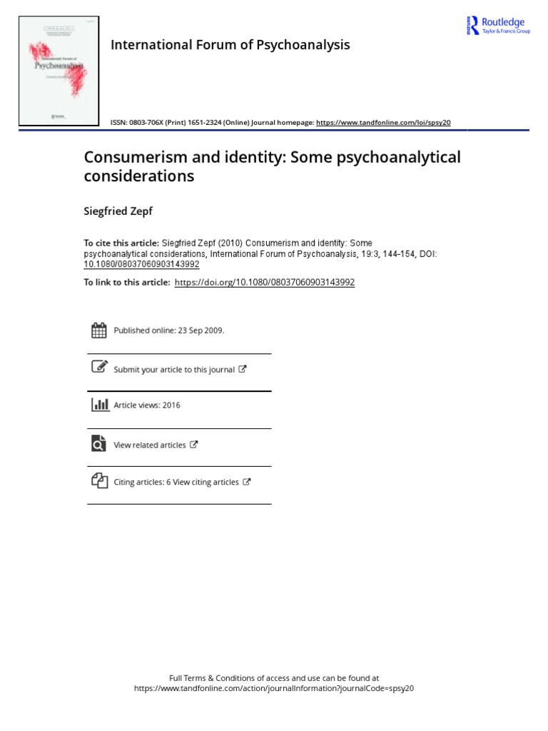 Consumerism and Identity Some Psychoanalytical Considerations | PDF ...