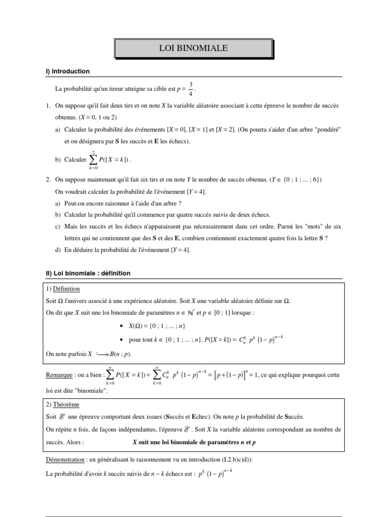 Loi Binomiale | PDF | Probabilité | Théorie statistique