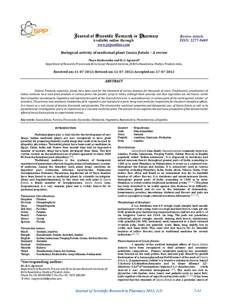 Biological activity of medicinal plant Cassia fistula | PDF | Vitamin C ...