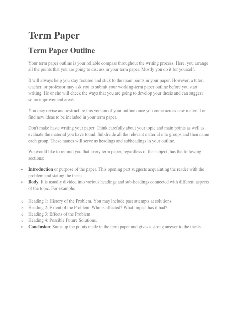 Term Paper Outlines | PDF | Family | Academic Publishing