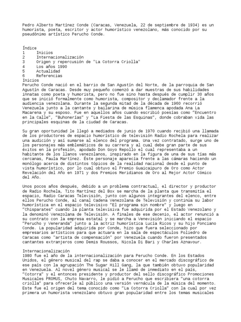 Perucho Conde: Humor y "Cotorra Criolla" | PDF | Venezuela ...