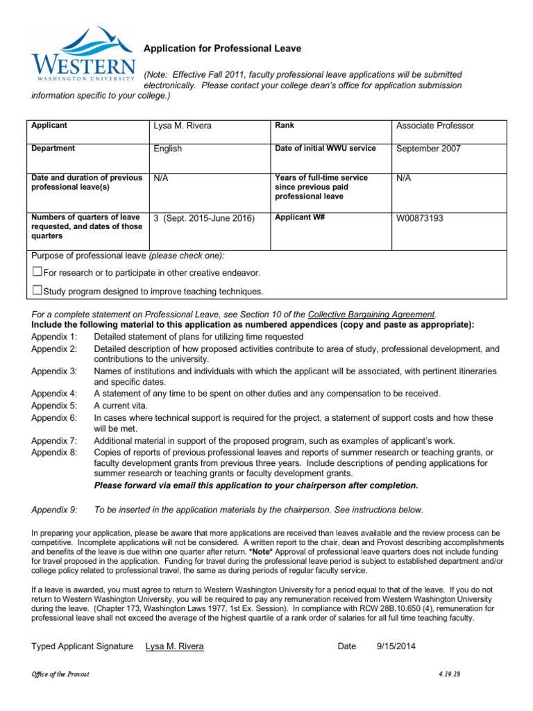 Professional Leave Application for Sabbatical | PDF | Chicano | Science Fiction