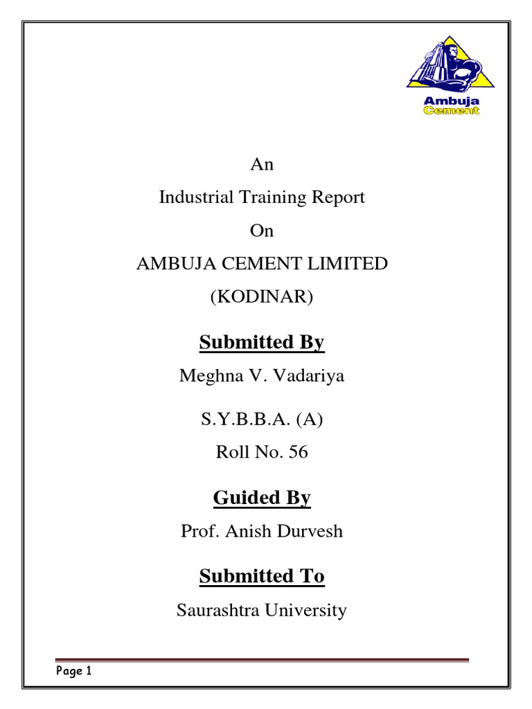 An Industrial Training Report On Ambuja Cement Limited (Kodinar) | PDF ...