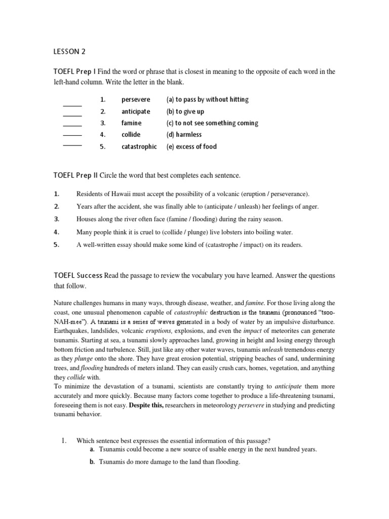 Lesson 2 Toefl Prep I | PDF | Tsunami | Natural Disasters