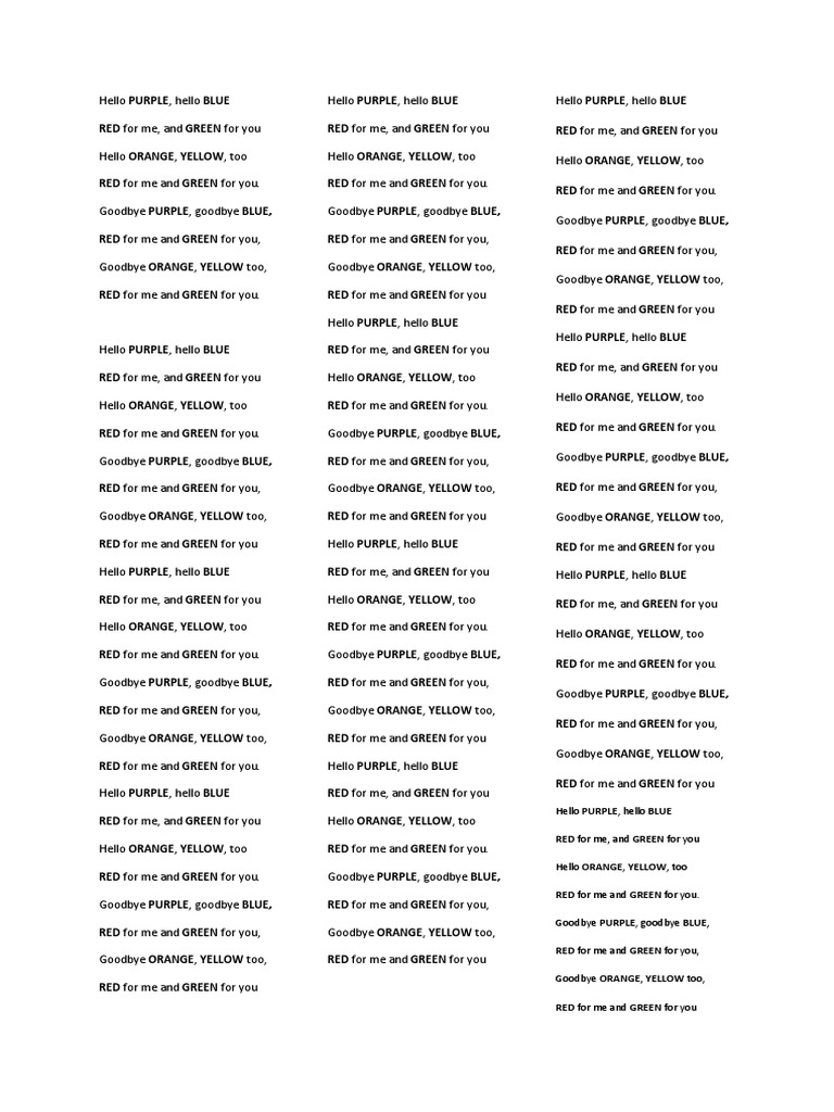 Hello PURPLE, Hello BLUE: RED For Me, and GREEN For You | PDF | Green ...