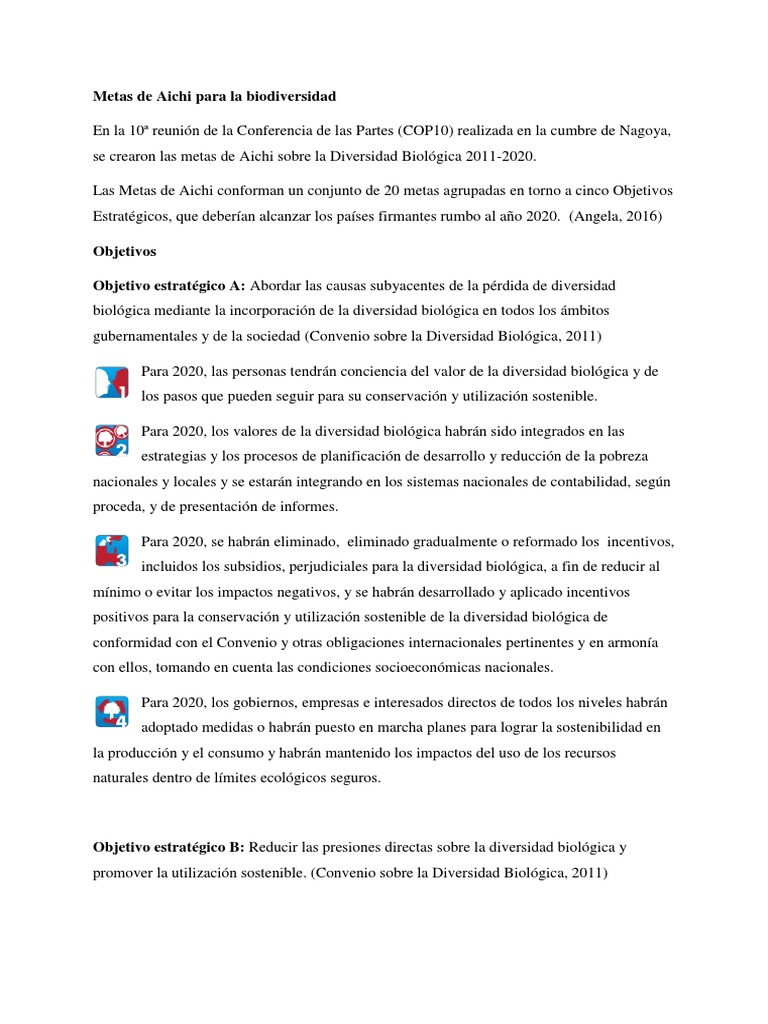 Metas de Aichi para La Biodiversidad | PDF | Biodiversidad | Biología ...
