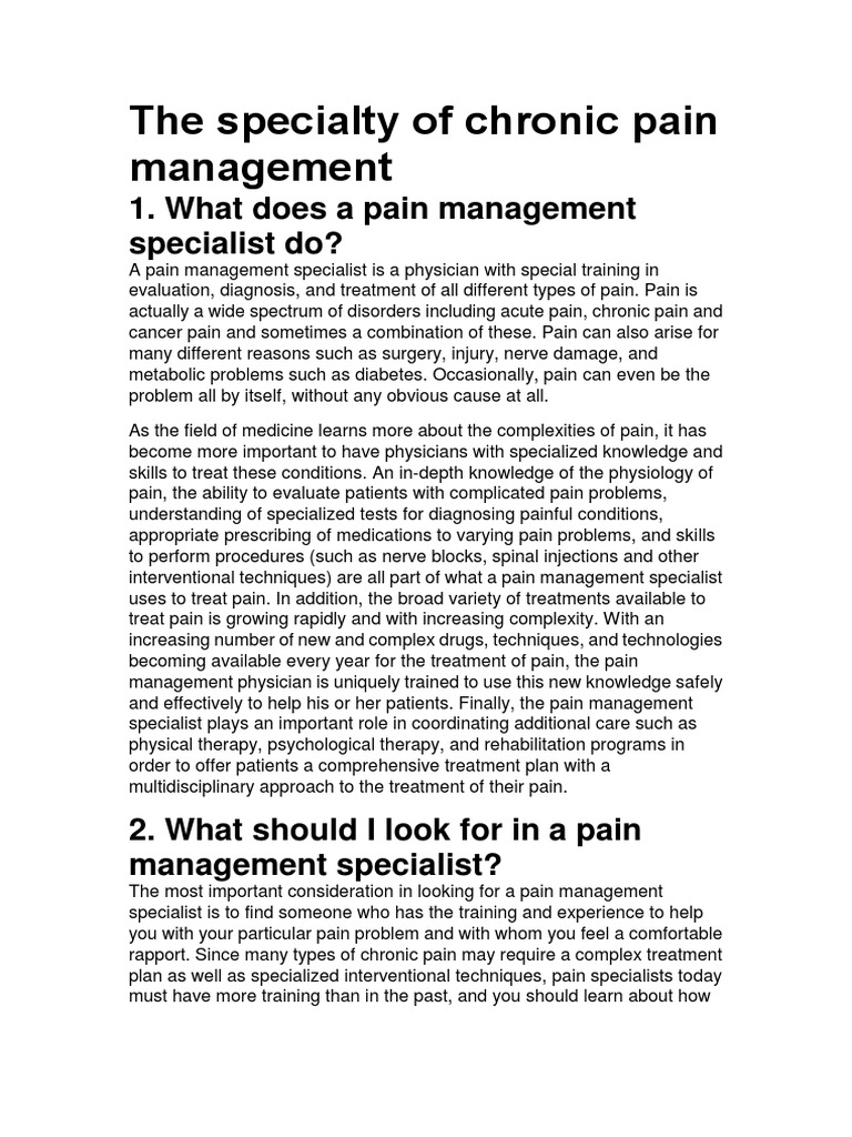 A Comprehensive Overview of the Specialty of Chronic Pain Management ...