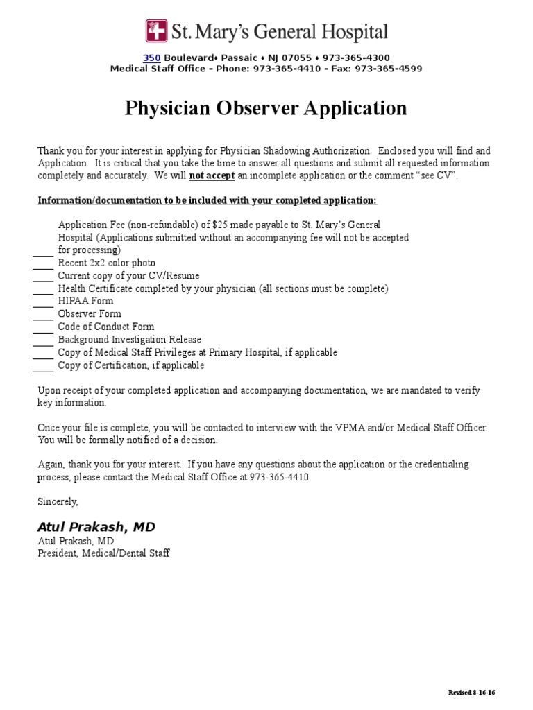 Physician Observer Application: Information/documentation To Be ...