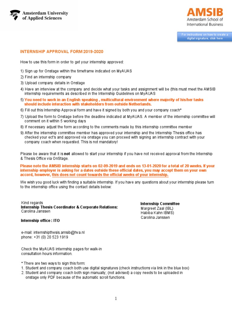 0.02 AMSIB Internship Approval Form 19-20 Sem.1 PDF | PDF | Communication | Business