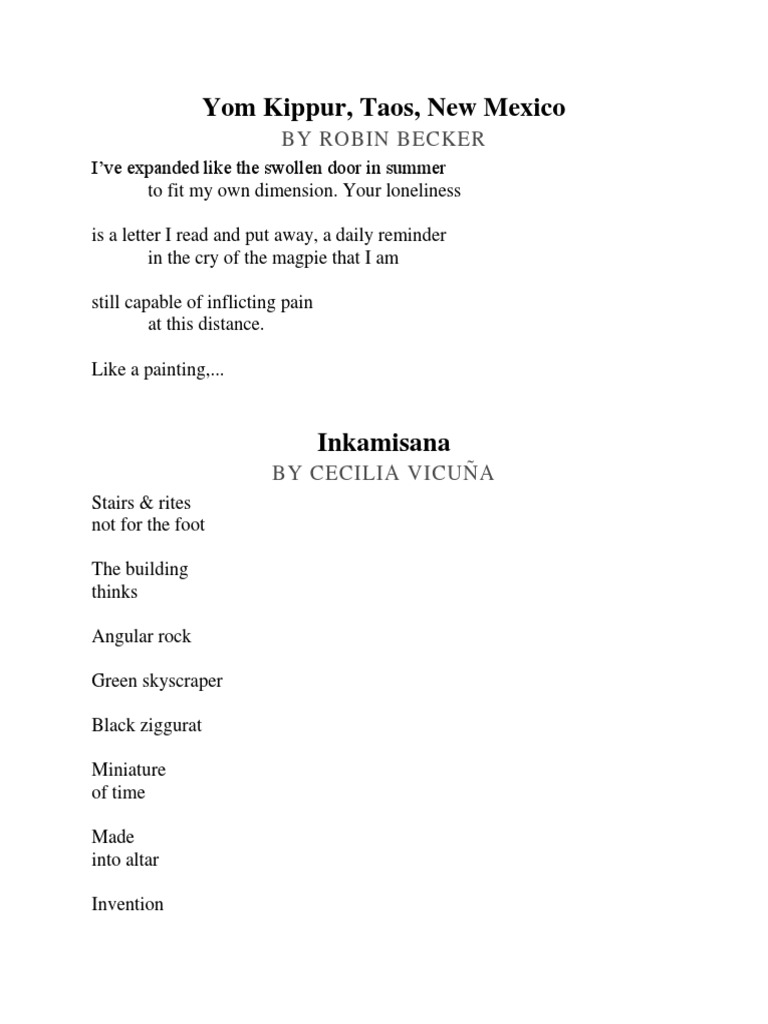 Yom Kippur, Taos, New Mexico: by Robin Becker | PDF | Art