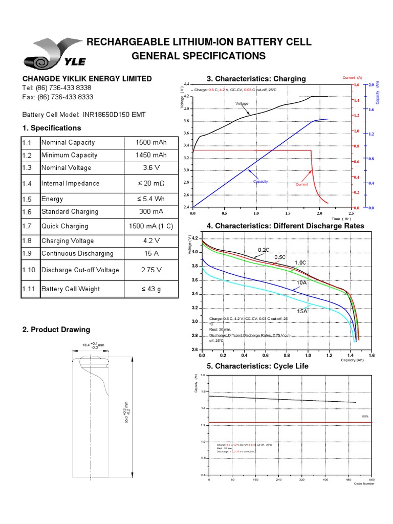 Datasheet Di INR18650 | PDF | Rechargeable Battery | Galvanic Cells