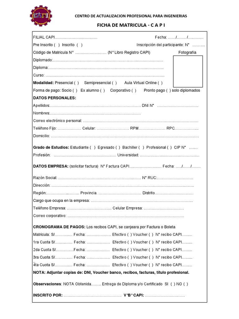 Ficha CAPI Matricula V2 | PDF | Crecimiento personal y profesional | Informática