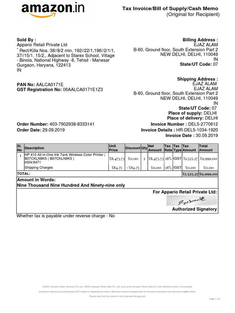 Invoice HP Printer 410 | PDF | Invoice | Payments