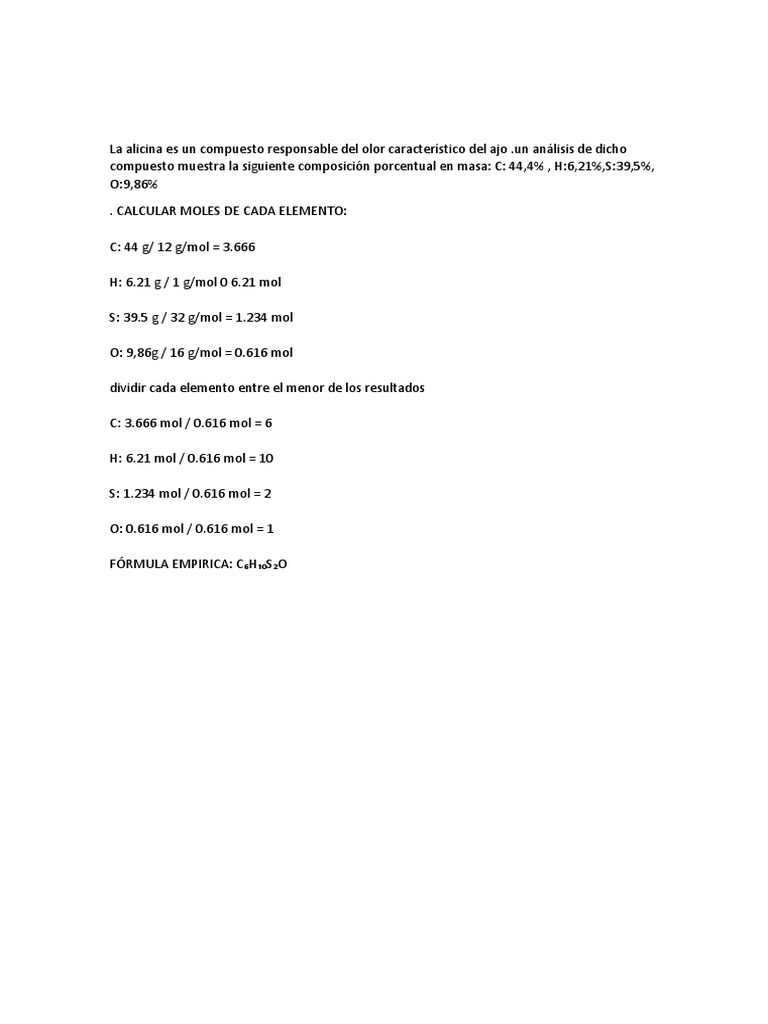 Fórmulas de la alicina y sus propiedades | PDF | Cocina, comidas y vino ...