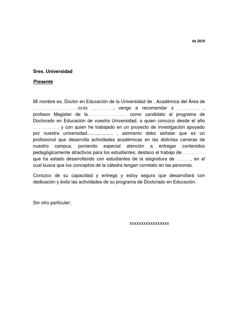 Modelo Carta Recomendación Doctorado | PDF