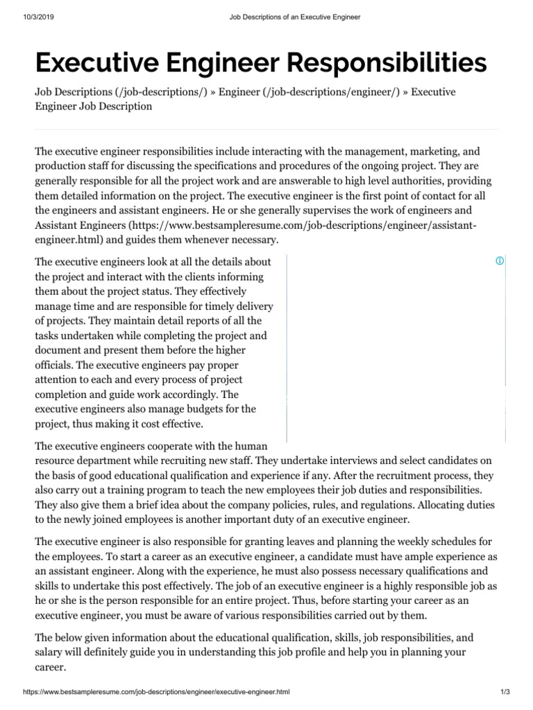 Executive Engineer Responsibilities | PDF | Engineer | Employment