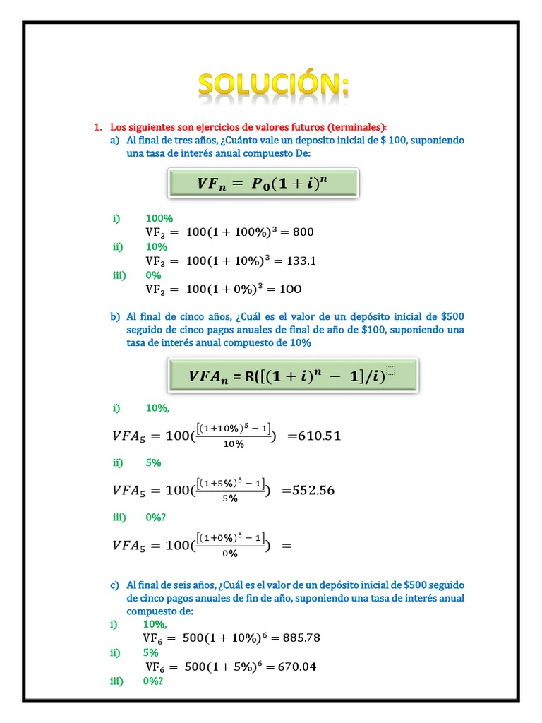 Ejercicios de Valor Futuro y Presente en Finanzas | PDF | Hipoteca Comercial | Finanzas y dinero