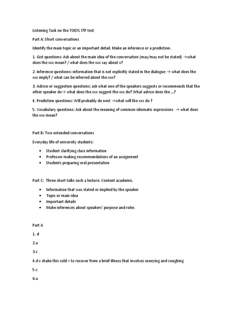 TOEFL ITP Listening Task Overview | PDF