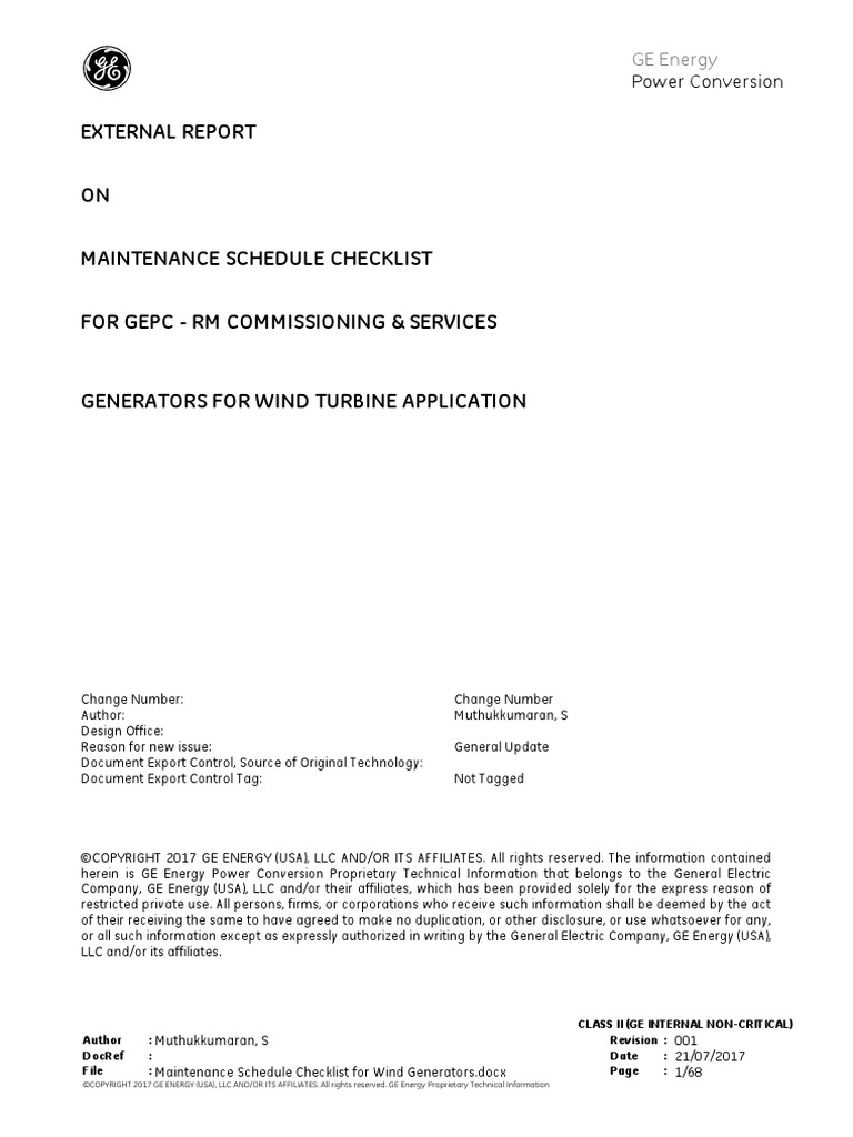 Maintenance Schedule Checklist for Wind Generators | Safety | Electric ...