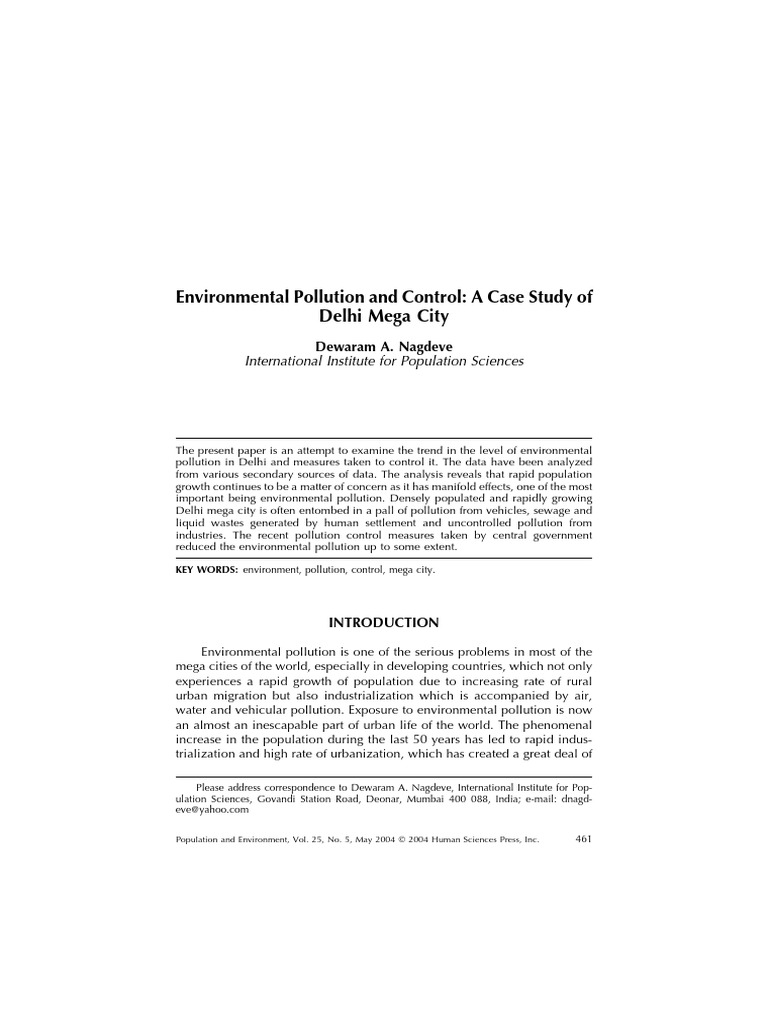 Environmental Pollution and Control - A Case Study of Delhi Mega City ...