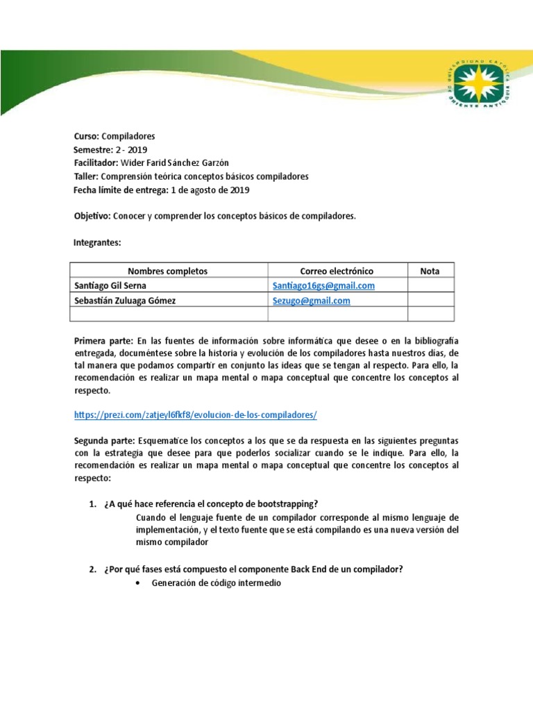 Taller 2 - Ejercicio Conceptos Básicos Compiladores | PDF | Lenguaje de programación | Compilador