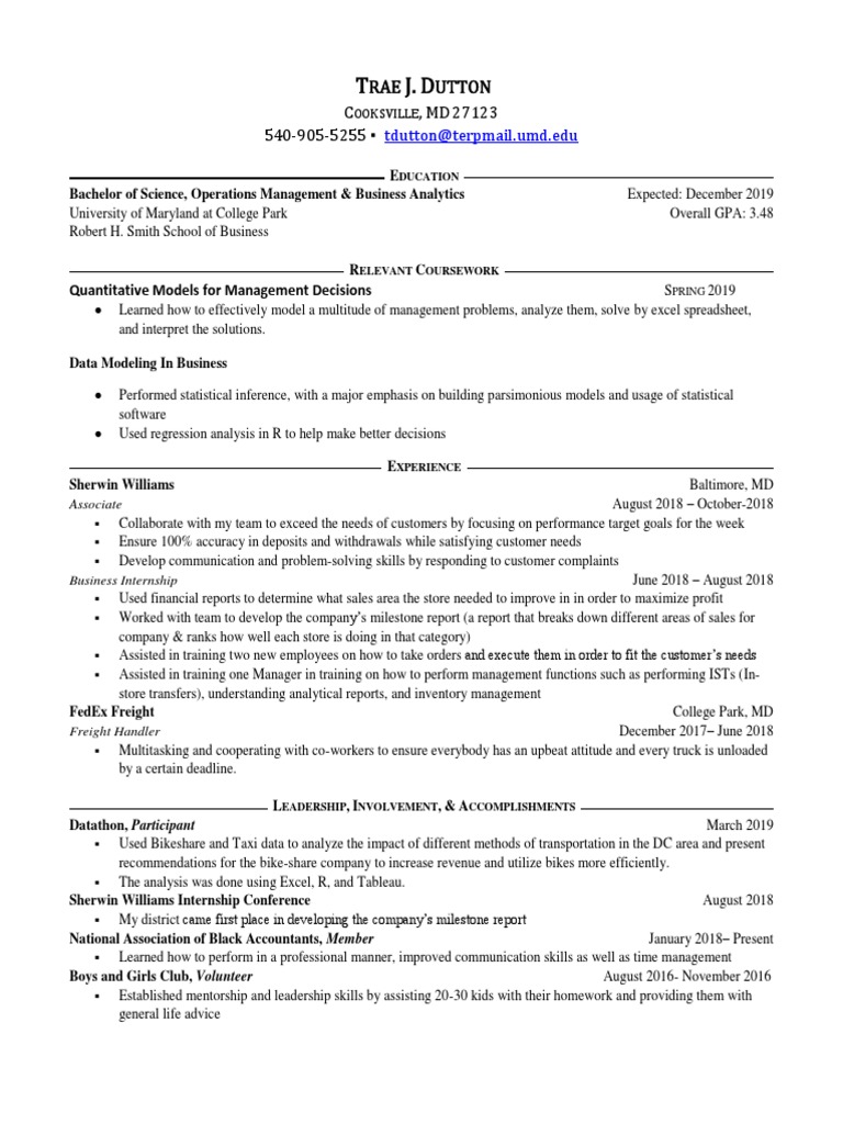 Resume With Coursework 2 | PDF | Analytics | Leadership