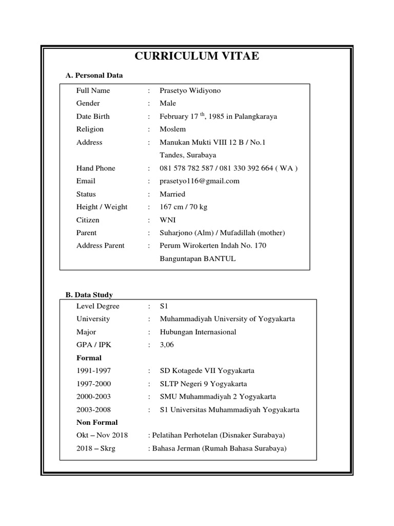 Curriculum Vitae: A. Personal Data | Download Free PDF | Business