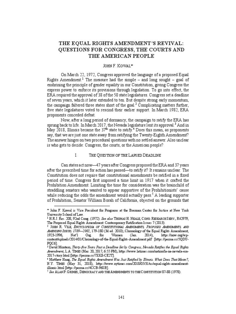 The Equal Rights Amendment's Revival: Questions For Congress, The ...