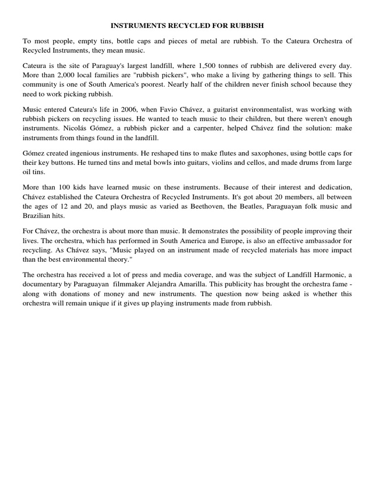 Instruments Recycled For Rubbish | PDF