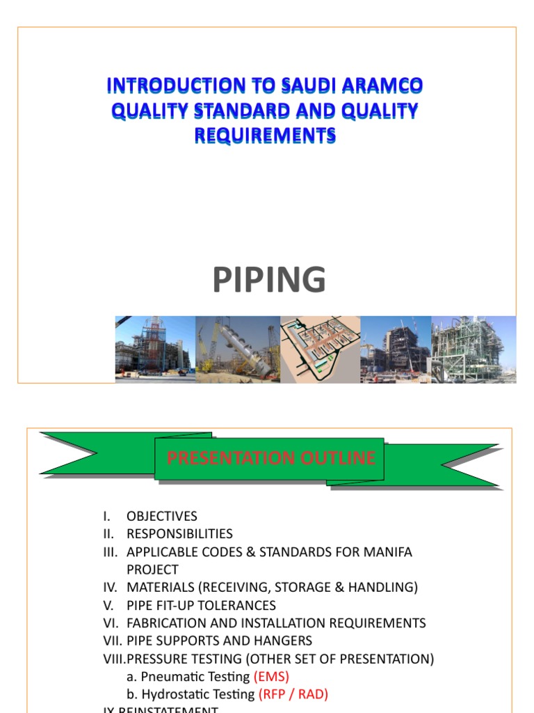 Applicable Codes & Standards For Aramco Projects (Piping) | PDF | Pipe (Fluid Conveyance) | Valve