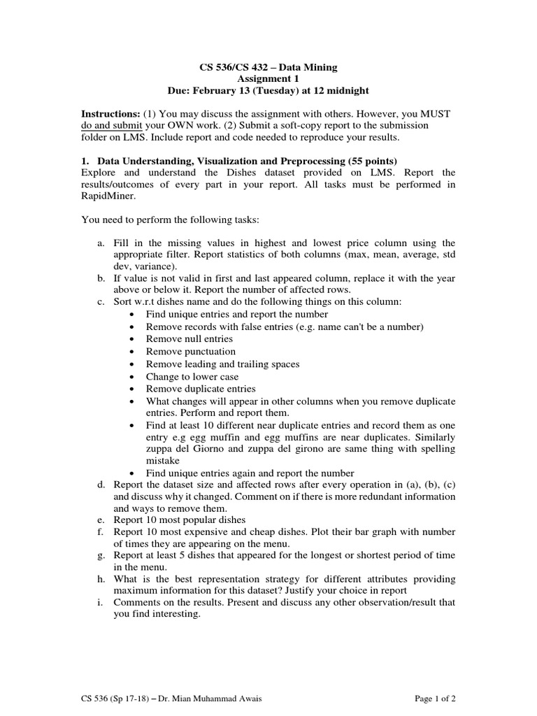 Data Mining Assignment 1 | PDF | Data Set | Statistics