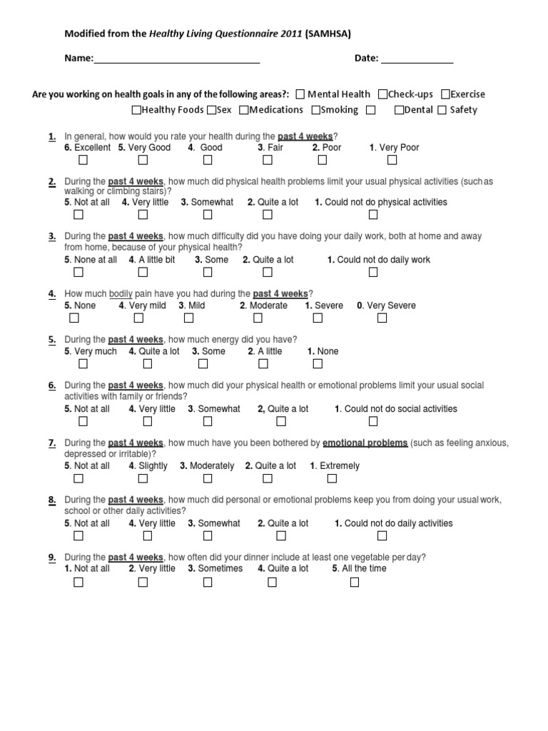 Healthy Living Questionnaire 2011 Mod-Word 09-19 | PDF | Clinical ...