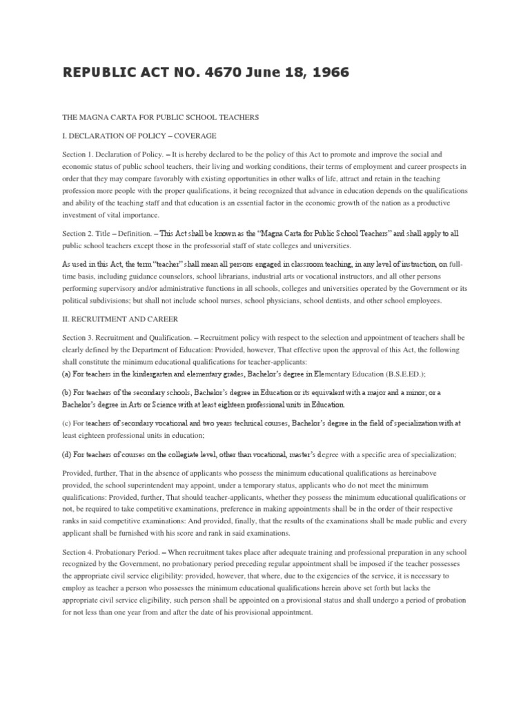 REPUBLIC ACT NO. 4670 June 18, 1966 | Download Free PDF | Cost Of ...