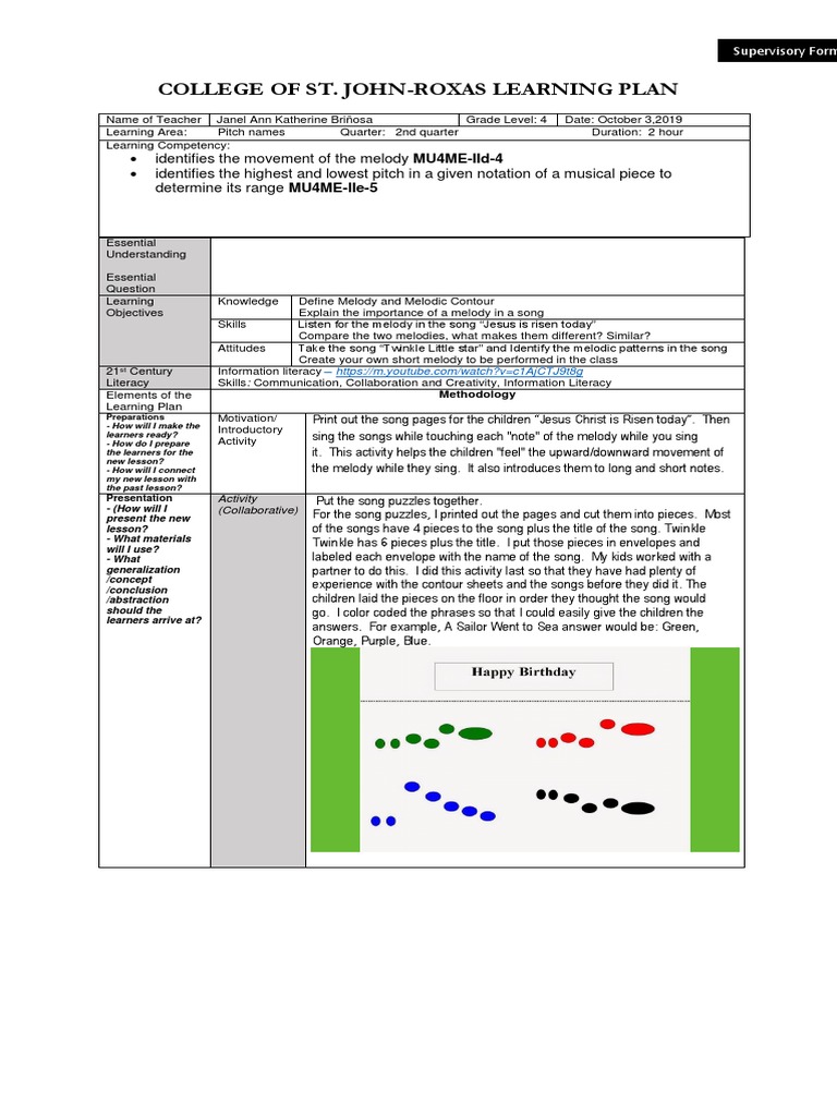 College of St. John-Roxas Learning Plan: Supervisory Form 3 | PDF ...